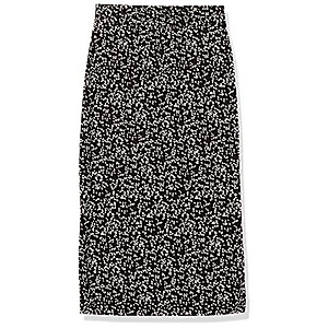 Amazon Essentials Women's Pull-On Knit Midi Skirt (Available in Plus Size), Black/White, Abstract/Animal, Large