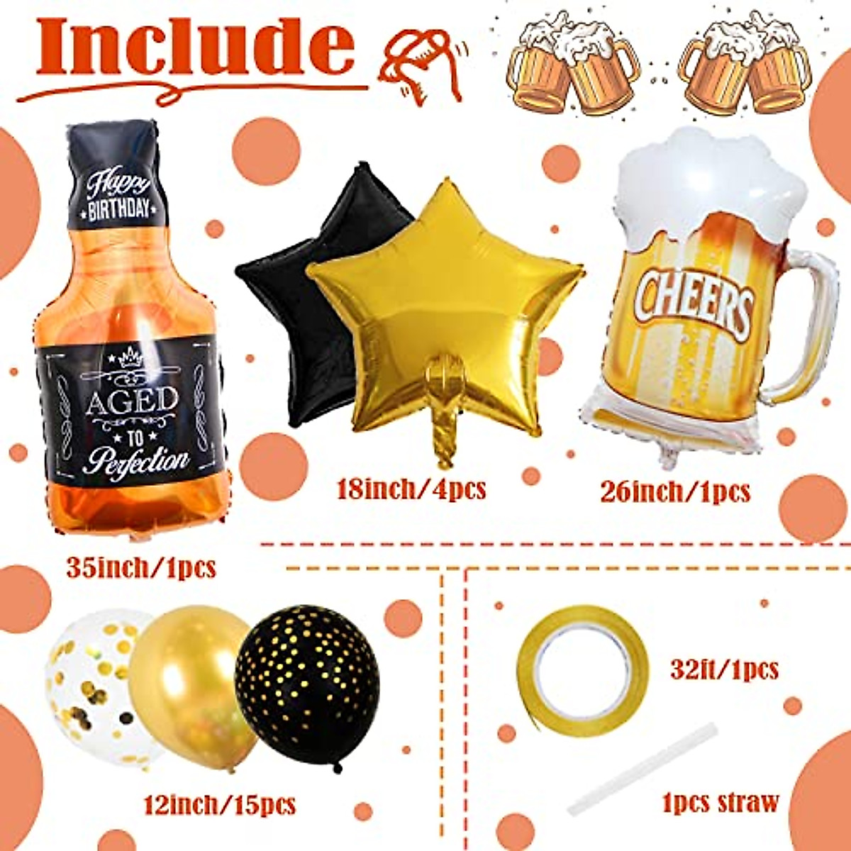 CYMYLAR Whiskey Bottle Beer Mug Super Shape Mylar Foil Balloon for Bar Summer Party Beer Festival Birthday Party Decorations