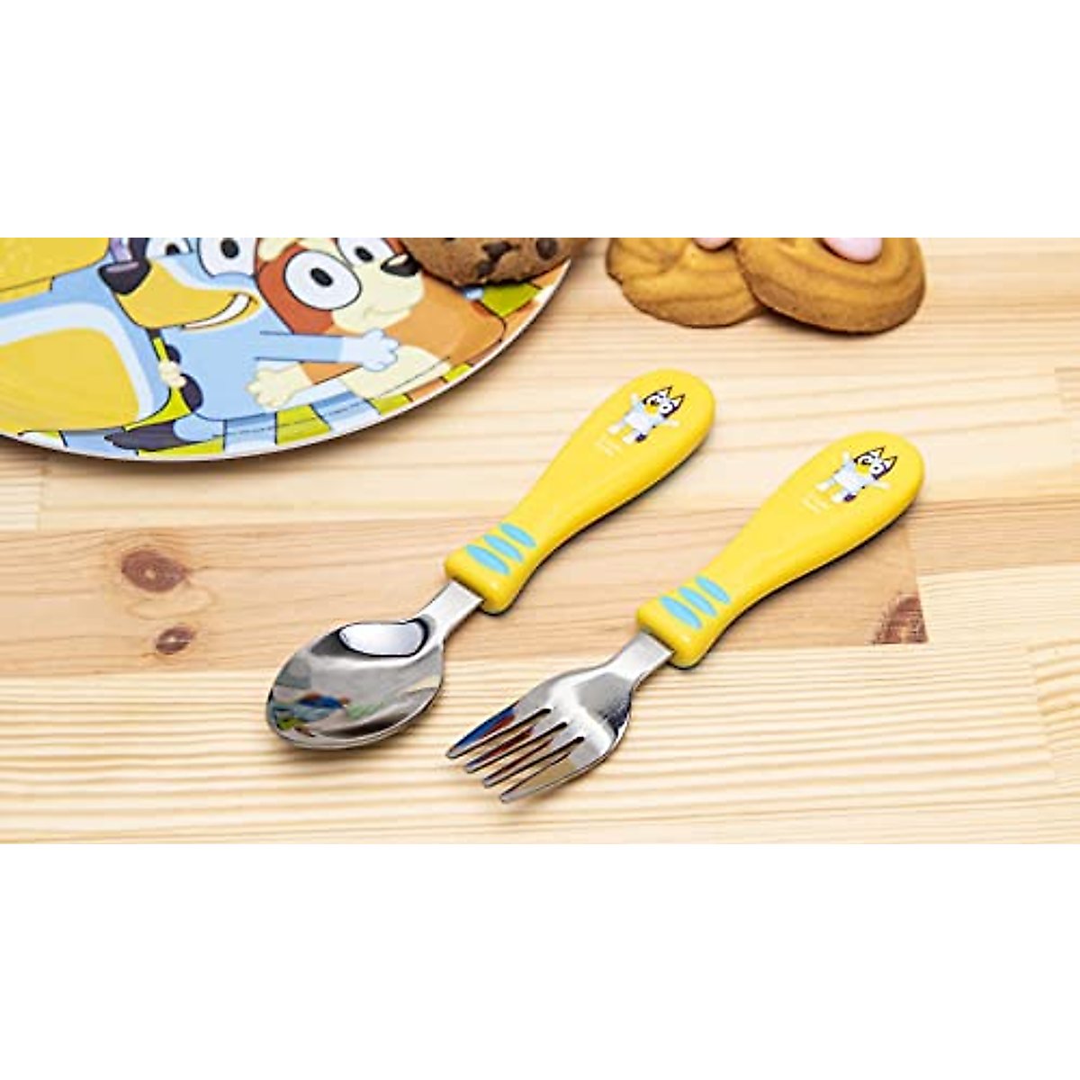 Zak Designs Bluey Kid Flatware Fun Character Art on Both Utensils, Non Slip Fork and Spoon Set is Perfect for Encouraging Picky Eaters to Finish Their Plates, 2 pack (4 PCS)