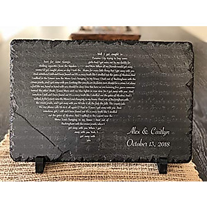 Sassy Squirrel Ink Handcrafted and Personalized Wedding Gift Slate Plaque - Custom Wedding Anniversary Present with Song Title Lyrics Artist - Wedding Vows Ideal for Him Her Couples Husband Wife Girlfriend Boyfriend Valentines Gift Present (16"x10")