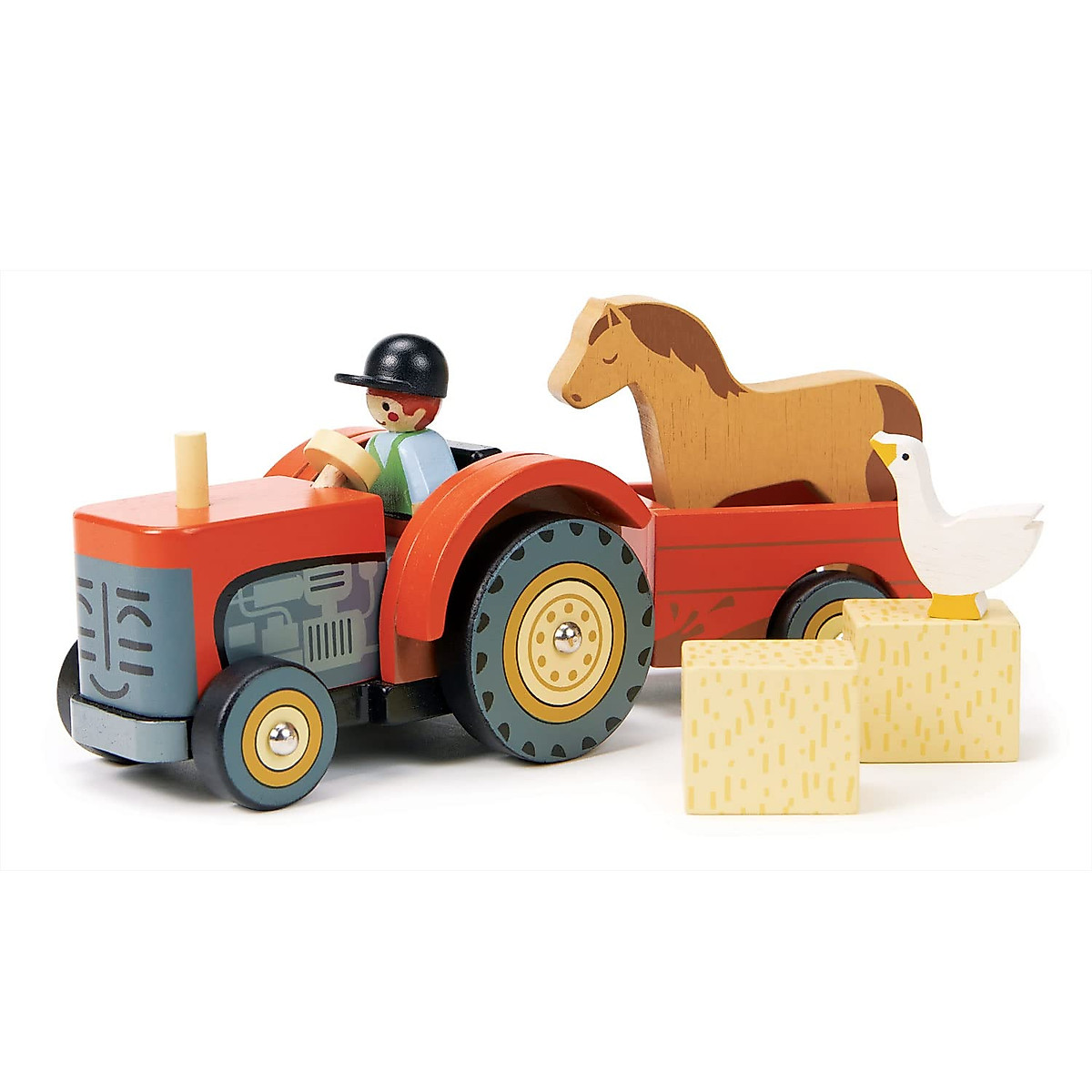 Tender Leaf Toys - Farmyard Tractor - Wooden Tractor Toy with Removeable Trailer, Animals and Accessories - Open-Ended Play Toy, Farm Pretend Play for Boys and Girls - Age 18m+