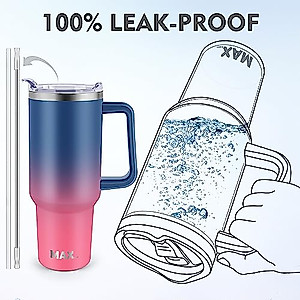 MaxBase 40 Oz Tumbler with Handle and Straw Lid, Insulated Reusable Stainless Steel Travel Mug Keeps Drinks Cold up to 34 Hours, 100% Leakproof Bottle (Sunset)