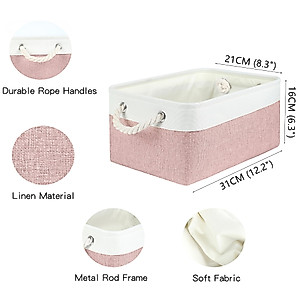 LordCom Storage Bins with Sturdy Cotton Handles(1 Pack), Fabric Storage Baskets for Organizing use for Office & Home, Book, Clothes, Toys, Closet Boxes (Small, Pink-White, 12.2x8.3x6.3 inches)