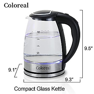 Glass Electric Kettle, 1.8 Liter Tea Kettle With Blue LED Light, 1500W Cordless Portable Water Boiler for Boiling Water, Auto Shut Off And Boil-Dry Protection Glass Teakettle BPA Free