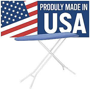Tidy Zebra Compact Ironing Board Full Size MADE IN THE USA – 4 LEG Extra Durable & Sturdy Ironing Boards with Thick Iron Board Cover – Foldable Ironing Board for Easy Storage Height Adjustable (13x53)
