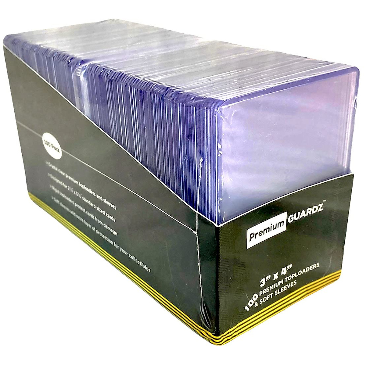 Premium Ultra Clear 3x4 Top Loaders for Cards and Soft Sleeves, Made for Standard Sized 35pt Collectible Cards, Set Includes 100 Toploaders and 100 Penny Sleeves | Premium Guardz