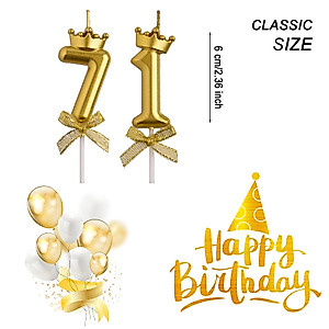 AOOLADA 71st Birthday Candles, Gold 71 Year Old Number Birthday Candles, Happy Birthday Cake Topper Gifts Party Decorations for Men Women