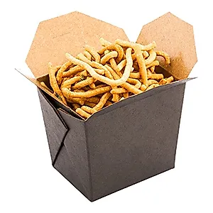 Restaurantware-8 Ounce Noodle Take Out Boxes, 25 Disposable Food To Go Boxes - Tab-Lock, Stackable, Black Paper Take Home Boxes, Greaseproof, For Restaurants, Catering, And Parties