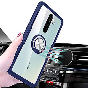 Phone Case for Xiaomi Redmi Note 8 Pro with Tempered Glass Screen Protector Clear Cover and Magnetic Stand Ring Holder Slim Hard Cell Accessories Xiami Xiomis Xiome Redme Note8 8pro Cases Men Blue