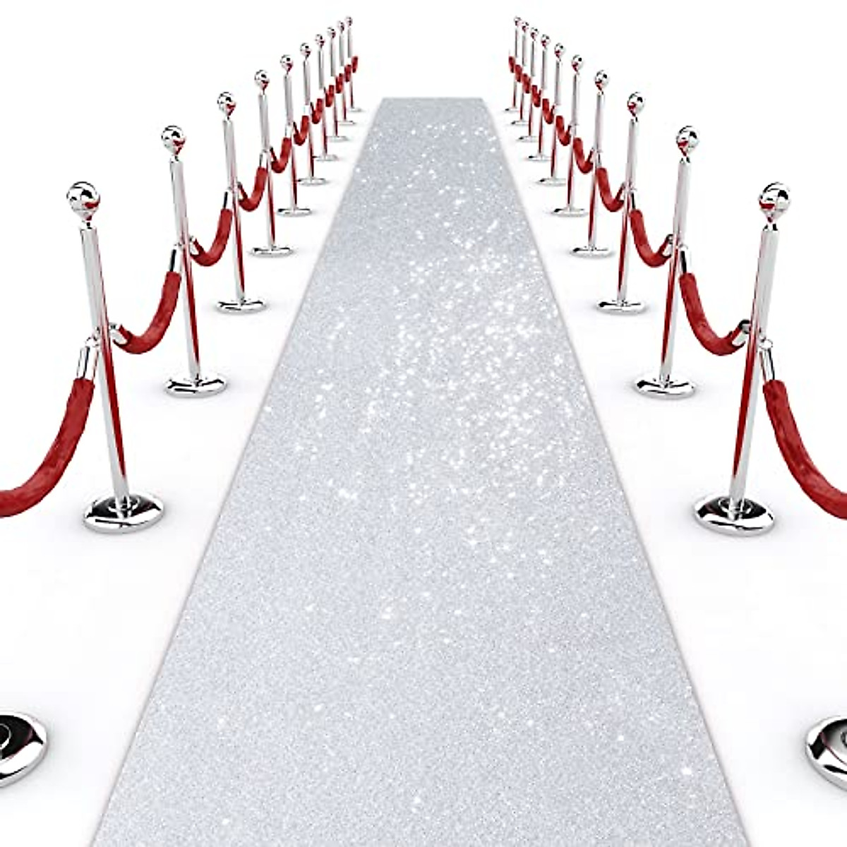 Sequin Aisle Runner for Weddings 2 x 15 ft Glitter Wedding Rug Runner with Carpet Tape Sparkly Wedding Outdoor Floor Runner Floor Carpet Runner for Prom Ceremony Event Party Decoration (Silver)