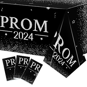 MALLMALL6 3 Pieces Prom 2024 Silver Party Tablecloths for Graduates Congrats Graduation Party Supplies Decorations Table Cloth, Plastic Table Cover Black and Silver for Grad Party Decors, 86×51 inch