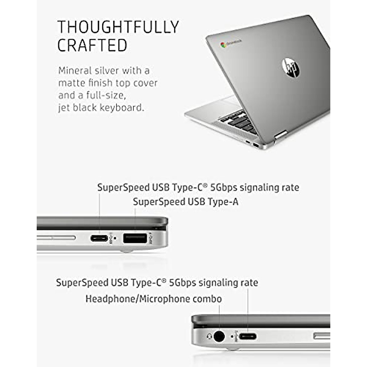 HP Chromebook x360 14 Laptop, Intel Celeron Processor, 4 GB RAM, 32 GB eMMC, 14” HD (1366 x 768), Chrome OS, Webcam & Dual Mics, Work, Entertainment, School, Long Battery Life (14a-ca0040nr, 2021)