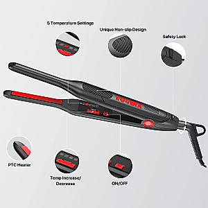 Mini Flat Iron, EGOERA Pro 2 in 1 Pencil Hair Straightener and Curler for Women Short Hair and Men Beard