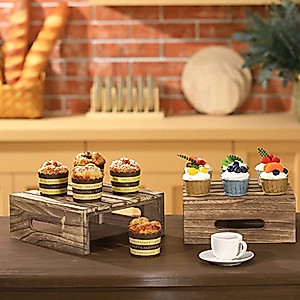 Rustic Brown Burnt Wood Cake Stand Wooden Cupcake Stand Dessert Buffet Display Holder Riser Stands for Wedding Birthday Graduate Party, Set of 2