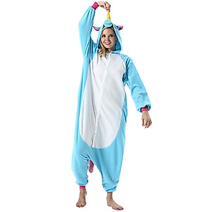 DarkCom Polar Fleece Unicorn Onesie Christmas Pajamas Unisex Adult Cosplay Halloween Costume (Blue) Small