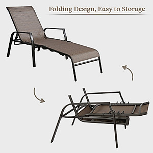 PATIO TREE 2-Piece Folding Textilene Mesh Sling Outdoor Chaise Lounge Chairs, Patio Steel Frame Recliners with Adjustable Backrest for Outside