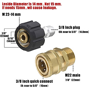 Tool Daily Pressure Washer Adapter Set, Quick Connect Kit, M22 14mm Swivel to M22 Metric Fitting, 5000 PSI