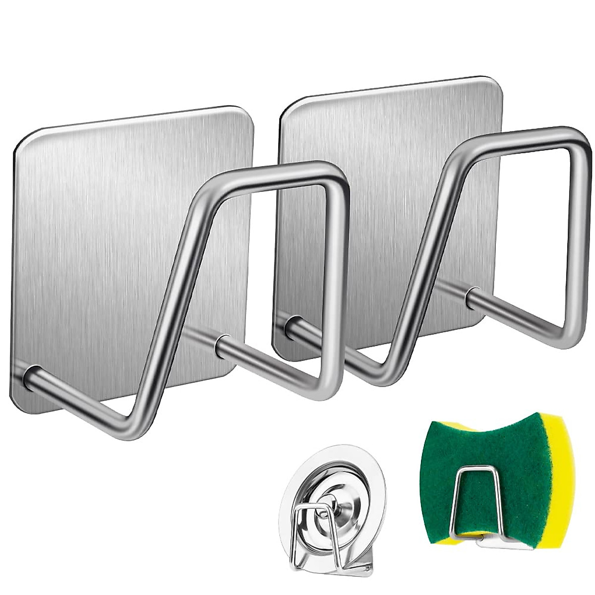 2Pcs ESINAM Sponge Holders for Kitchen Sink, Strong Adhesive Small Sponge Holder, Premium Rustproof & Waterproof Kitchen Sink Caddy - Minimal Size - SUS304 Stainless Steel