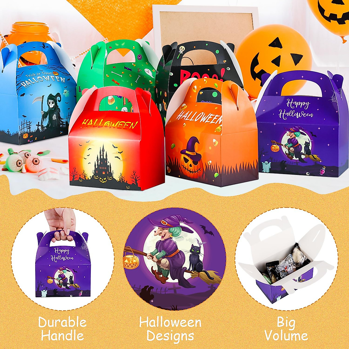 SPERPAND 36Pcs Halloween Treat Boxes, Small Gift Boxes - Cardboard Cookie Candy Boxes for Halloween Party Favors(3.6"x6"x7")