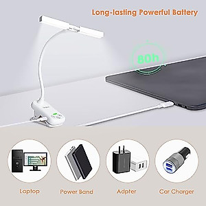 Book Light for Reading in Bed, Clip on Reading Light 14 LED Rechargeable Portable Night Bookmark Lamp for Kids 80 Hrs Runtime Amber Eye Caring Booklight - 3 Color Temp & Stepless Dimming (White)