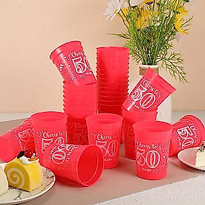 Gejoy 40 Pcs 8 Oz Birthday Cups Plastic Stadium Cups Pink and Gold Birthday Party Favors for Men Women Wedding Anniversary Party Decorations Supplies (50th)