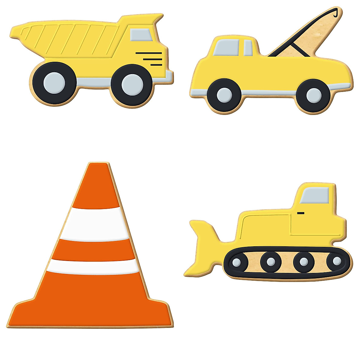 Foose Cookie Cutter 4 Piece Construction Set Bulldozer, Dump Truck, Tow Truck, Traffic Cone USA