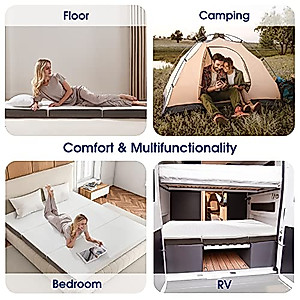 BedLuxury 4 Inch Tri Folding Mattress Full Size with Storage Bag, Foldable Memory Foam Topper Portable Floor Guest Bed with Removable Bamboo Cover, Breathable Washable