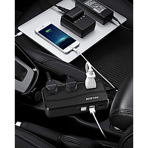 BESTEK 200W Power Inverter DC 12V to 110V AC Inverter with 4.2A 4-Port USB Car Adapter (Black)