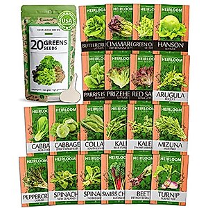 10,000+ Heirloom Lettuce Seeds for Planting Indoors - 95% Germination, Non-GMO Greens Seeds, (20 Varieties): Kale, Spinach, Butter, Oak, Romaine Bibb & More - Lettuce Seeds for Hydroponic Home Garden