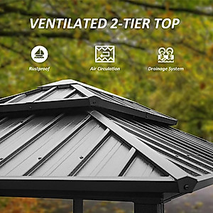Anraja Grill Gazebo 8x6ft Outdoor BBQ Gazebo Hardtop Canopy Double Roof Aluminum with Shelves Serving Tables for Patio Lawn Deck Backyard and Garden (Grey)