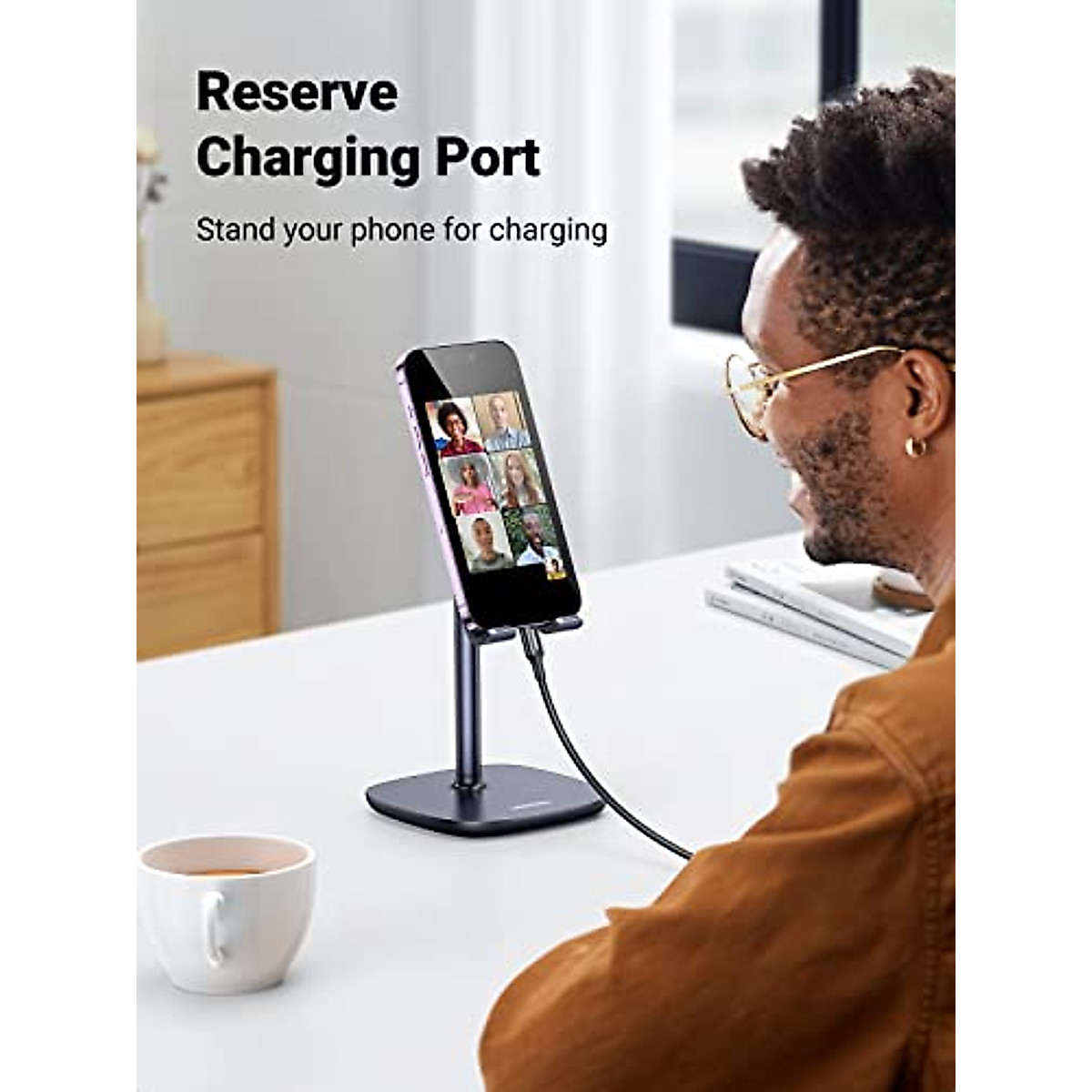 UGREEN Cell Phone Stand for Desk Adjustable Phone Holder Cradle Office Desk Accessories Weighted Base Compatible with iPhone 14 Pro Plus 13 12 Pro Max 11 SE XS XR Samsung Galaxy S23 Black