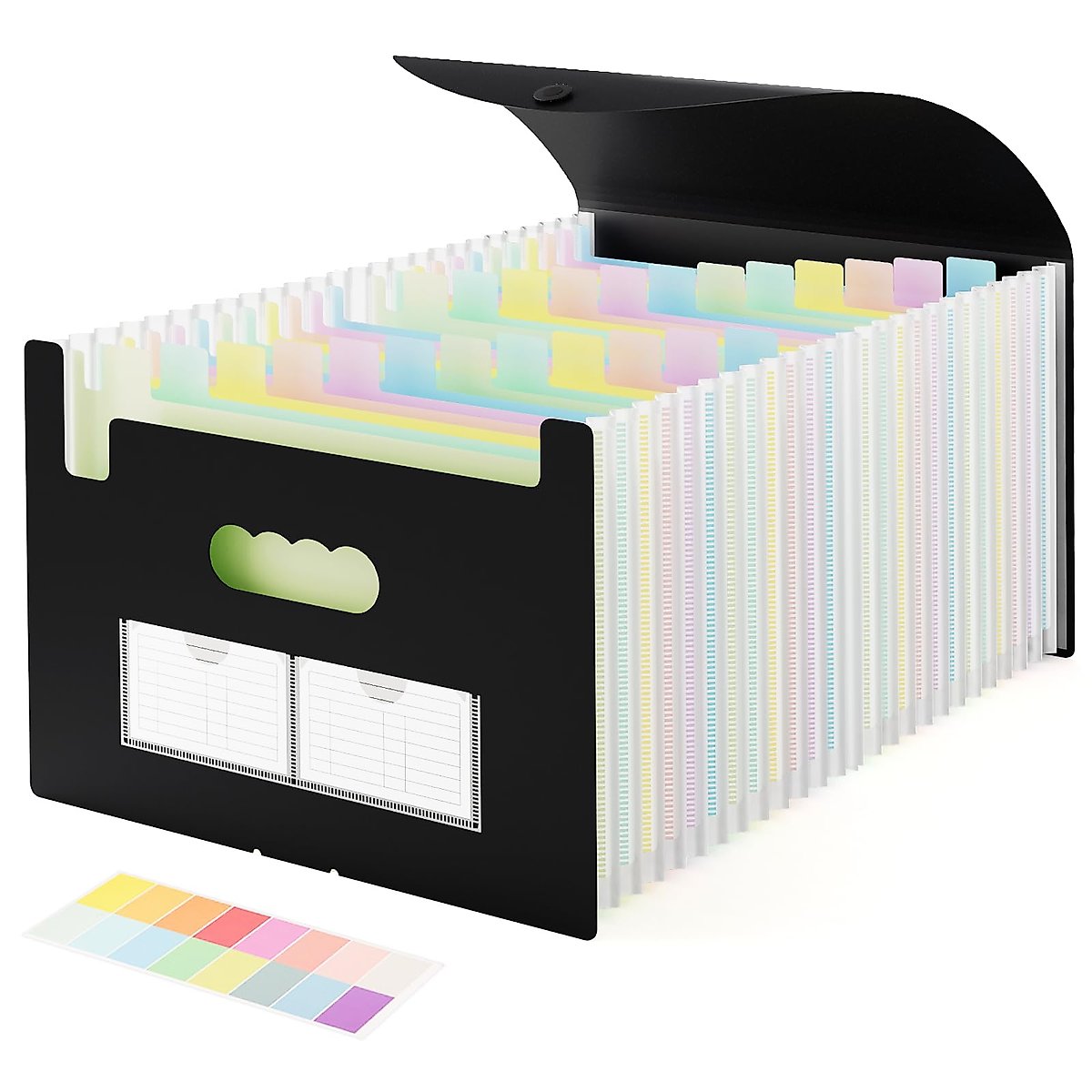 EOOUT 24 Pockets Accordian File Organizer, Portable Expanding File Folders with Expandable Cover, Desktop Plastic Accordion Folders Letter A4 Paper, Document Storage Organizer with Blank Labels