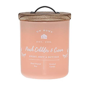 DW Home Charming Farmhouse Collection Peach Cobbler & Cream Scented 1 Wick Candle with Rustic Wooden Lid