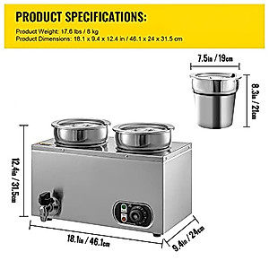 Commercial Food Warmer 8.4 Qt Capacity with Adjustable Temperature Control and Stainless Steel Construction