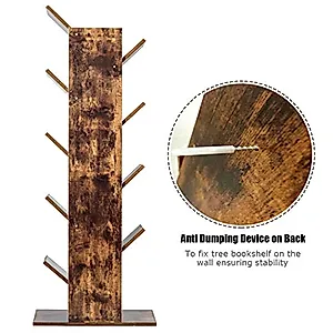 Tangkula 55-Inch Tree Bookshelf, 9-Shelf Free Standing Tree Bookcase, Bookshelves for Home Living Room Office Children’s Room, Display Stand for CDs/Albums/Books, w/Anti-toppling Device (Rustic Brown)