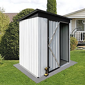 KELRIA 5Ft x 3Ft Outdoor Metal Garden Shed, Steel Garden Storage Shed with Single Lockable Door & Vents, Waterproof Anti-Corrosion Tool Storage Clearance for Backyard Patio Lawn, White+Black