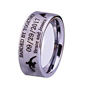 CLOUD DANCER Customizable for Wedding Date and The Names of Groom and Bride - Hunting Ducks Design and Matted Finished Tungsten Carbide Ring (8mm Width Silver Tone, 11)