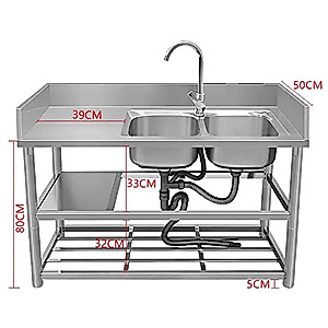 Stainless Steel Double-bath Sink, Simple Assembling Of Household In Hotel Rental Rooms, Three Layers With Storage Commercial Sink, Catering Sink, Industrial Sink (Size : Sink Left)