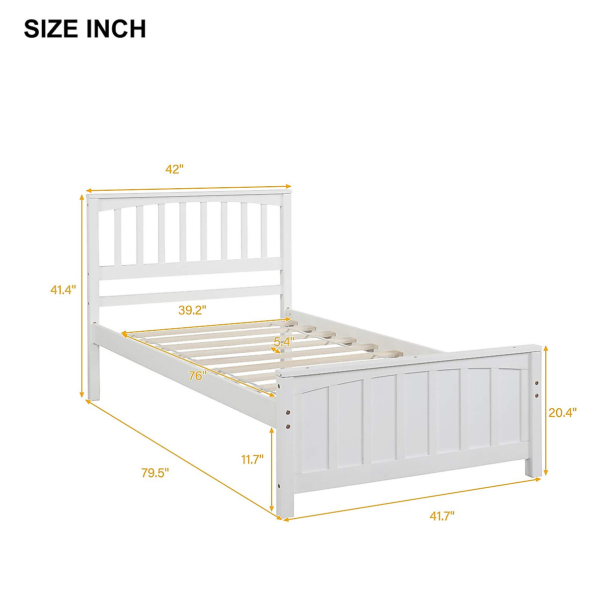 Harper & Bright Designs Twin Bed Frame Wood Slats Platform Twin Size Bed Frame with Headboard, No Box Spring Required Single Platform Bed Frame for Kids (White)