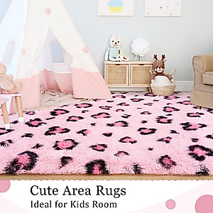 BENRON Pink Leopard Rugs, Soft Bedroom Rugs 4x6, Fluffy Living Room Rugs, Girls Room Decor Cheetah Print, Small Rugs for Dorm Apartment Foyer Entryway