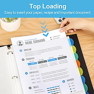 KTRIO 8 Tab Binder Dividers with Pockets for 3 Ring Binder, Insertable Index Page Divider Multicolor Tabs, Clear Plastic Sheet Protectors Paper Organizer, 2 Sets