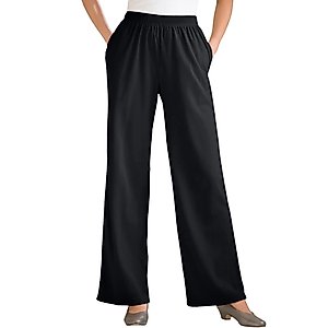 Woman Within Women's Plus Size Petite 7-Day Knit Wide Leg Pant - 2X, Black