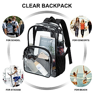16.6"Clear Bookbags Backpack Daypack,Transparent Waterproof heavy duty see through for school stadium colleges sport event work