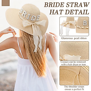 Cozypower Bride Sun Hat Wide Brim Straw Hat Floppy Bride Beach Hat for Women Bridal Honeymoon Wedding Party Engagement (Beige)