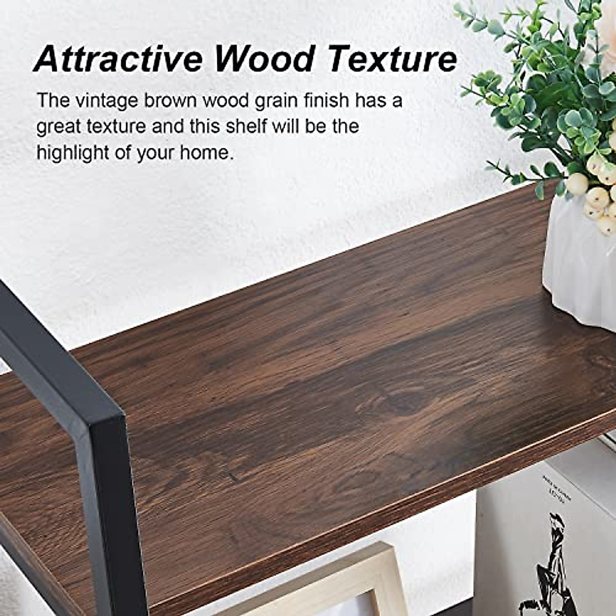 HOMBAZAAR Bookshelf, 5-Tier Industrial Bookshelf, Wide Double Ladder Bookcase Wood and Metal Bookshelves for Home Office Living Room,Brown