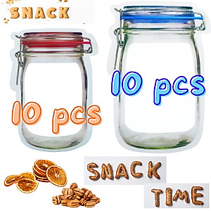 laffeya 30pcs Mason Jar Bags, Portable Christmas Cookies Nut Candies Saver Storage Bags, Reusable Snack Storage Bags, Candy Zipper Sealed Bags