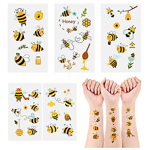 24 Sheets Bumble Bee Temporary Tattoos, Birthday Decorations Bee Party Favors
