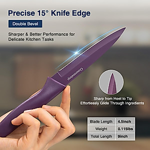 Gourmetop Paring Knife with Cover, Paring Knives Set of 4, 4.5" Paring Knife Set of Premium Stainless Steel, Small Kitchen Knife Set for Fruit and Vegetable, Ergonomic Knife Handles for Versatility