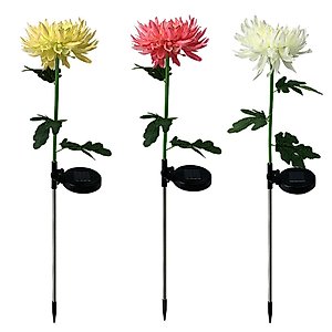 Outdoor Solar Garden Stake Lights, Chrysanthemum Decor Solar Pathway Lights LED Solar Garden Lights, Waterproof Stake Light for Garden Patio Yard Pathway Decor