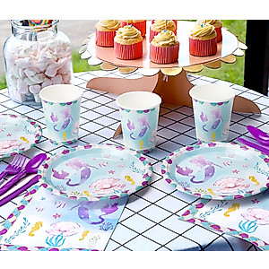 NAIWOXI Mermaid Birthday Decorations Tableware Girls - Mermaid Birthday Party Supplies, Paper Plates, Napkins, Cups, Cutlery, Little Mermaid Party Decorations For Baby Shower Birthday | Serve 24